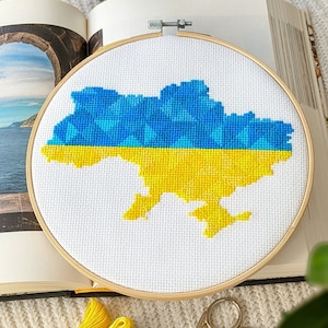 Ukraine Map Cross Stitch Pattern. Wall Decor in National Colors. Modern ...