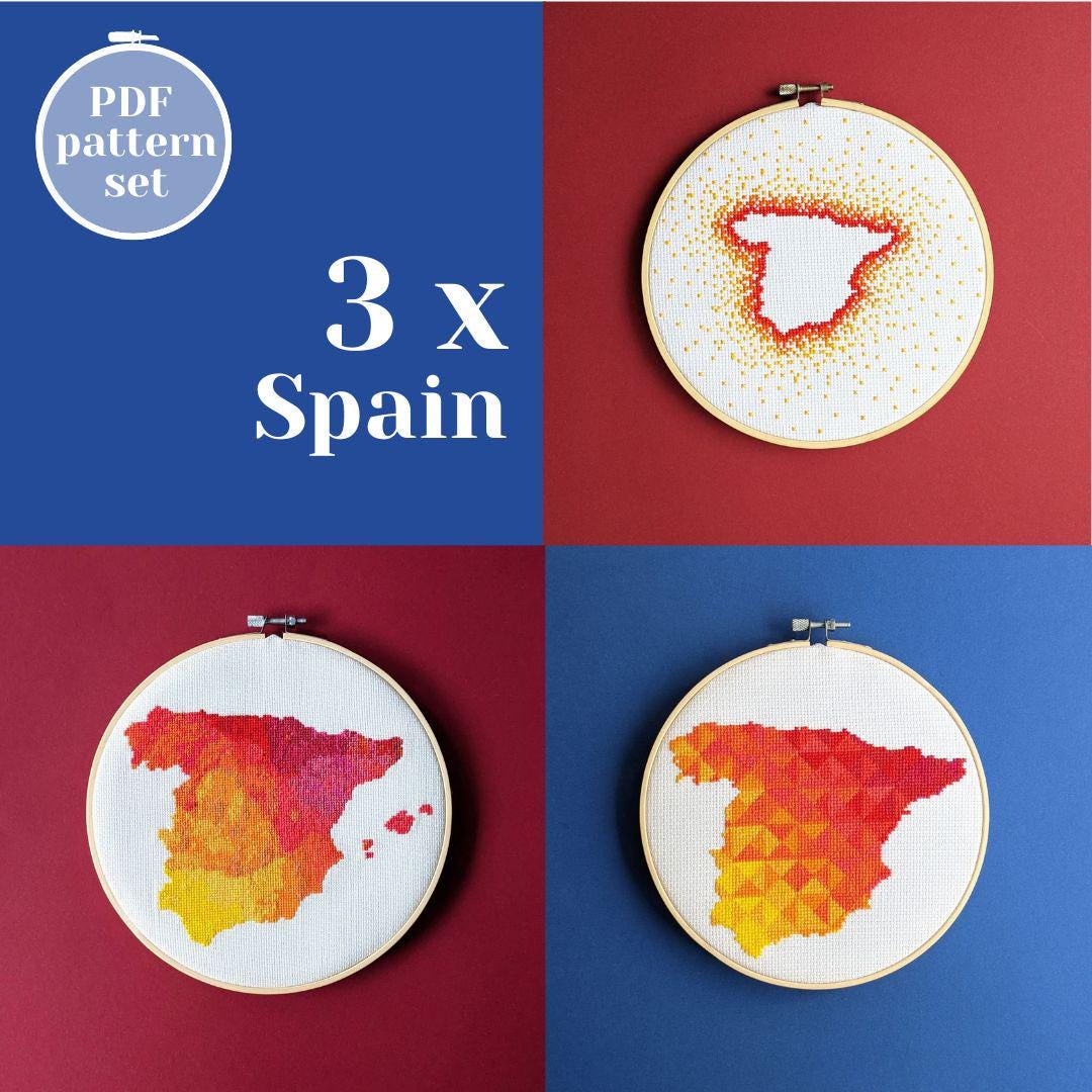 Spain Maps - Set of THREE Cross Stitch Patterns. Counted Simple Modern ...