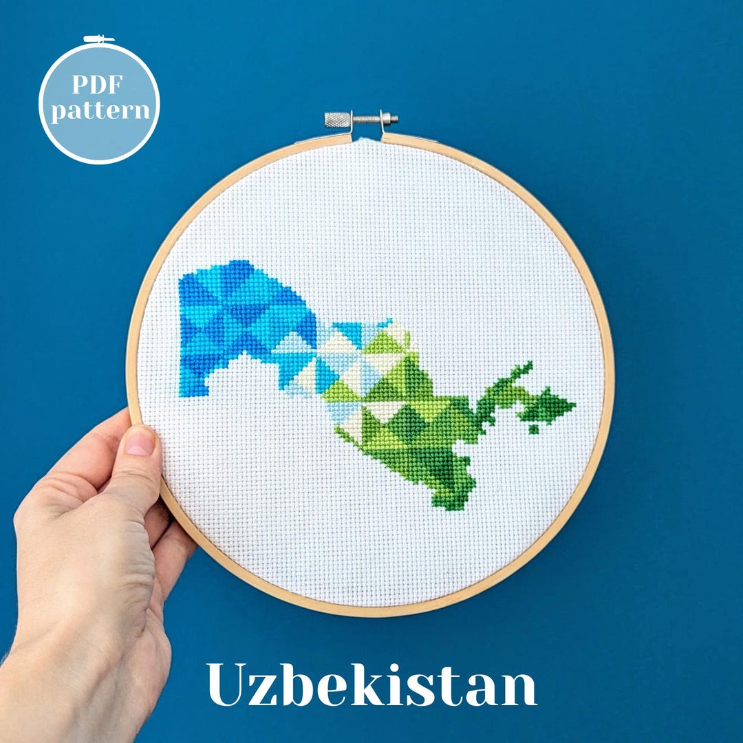 Uzbekistan Map Cross Stitch. Abstract Embroidery Art Pattern With Asian ...