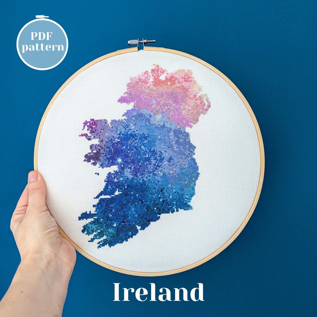 Ireland Map Cross Stitch Pattern. UK Country Silhouette for Embroidery ...