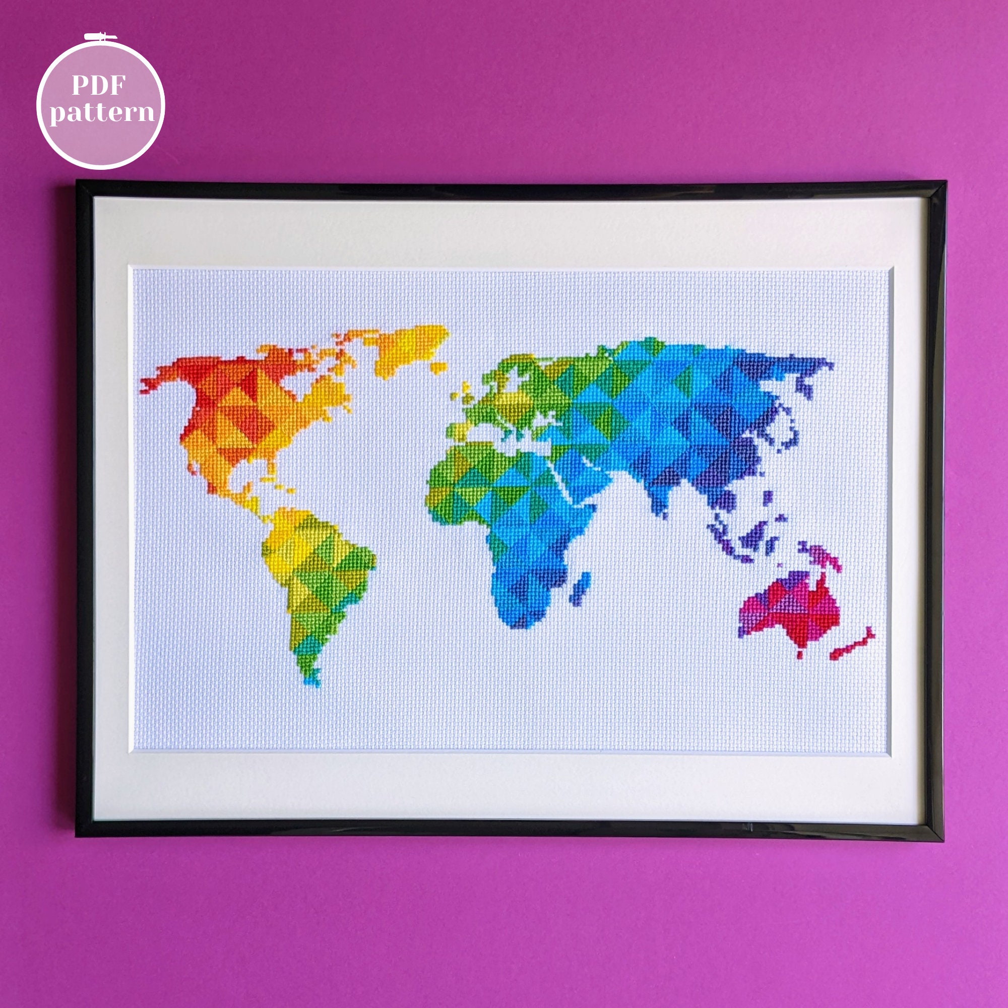 World Map Cross Stitch Scheme for Instant Download. Rainbow - Etsy