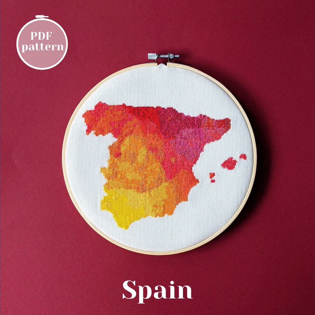 Spain Map Cross Stitch Pattern. Colorful Watercolor Room Decoration ...