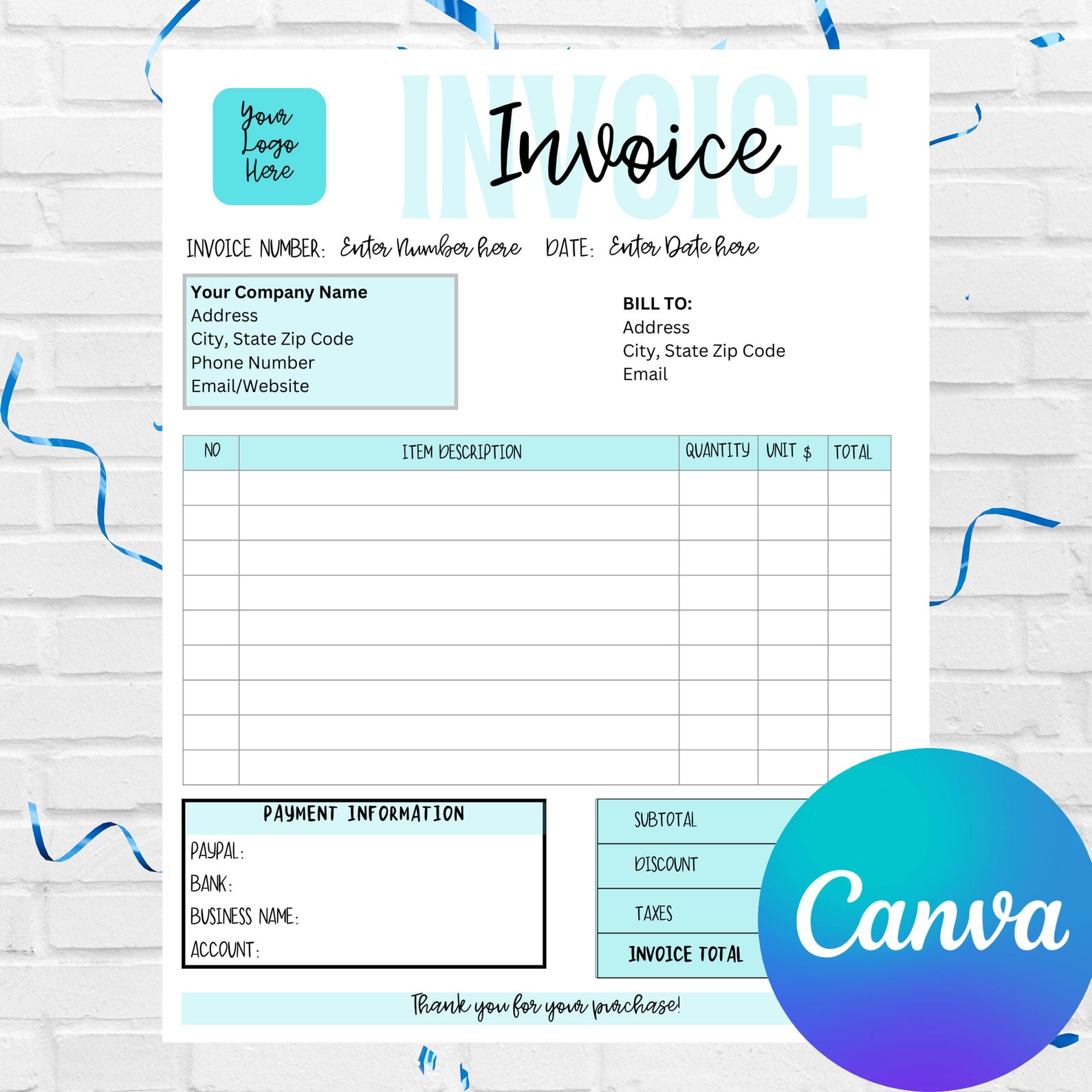 Editable Invoice Template, Instant Download Invoice Form - Etsy Canada