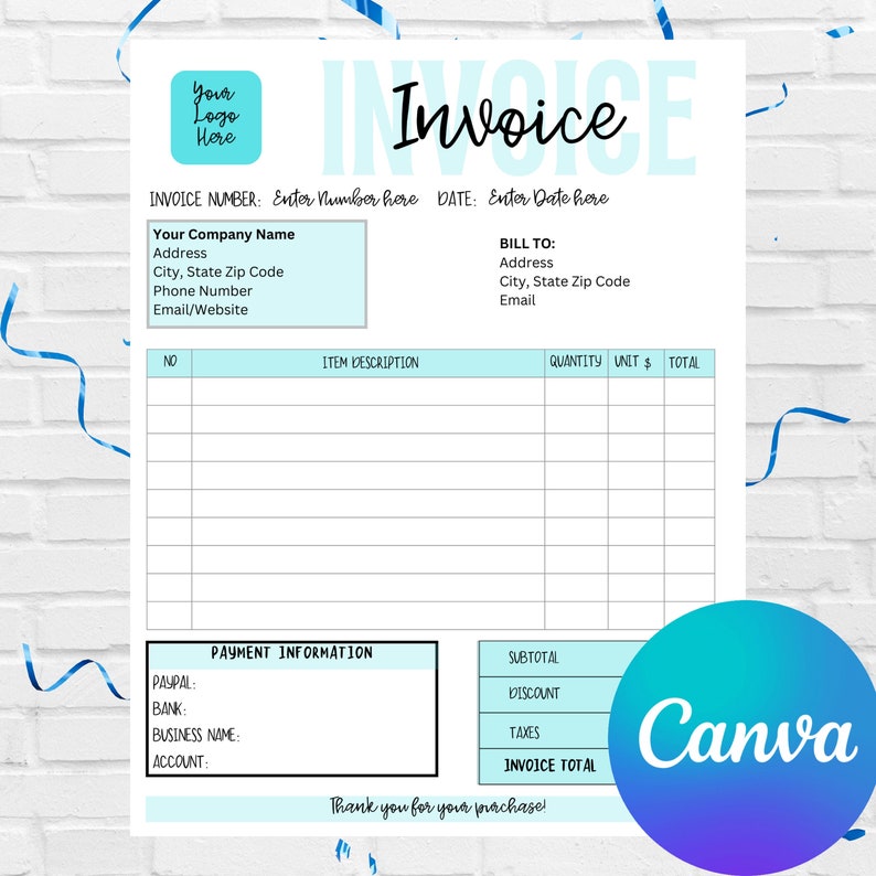 Editable Invoice Template, Instant Download Invoice Form - Etsy