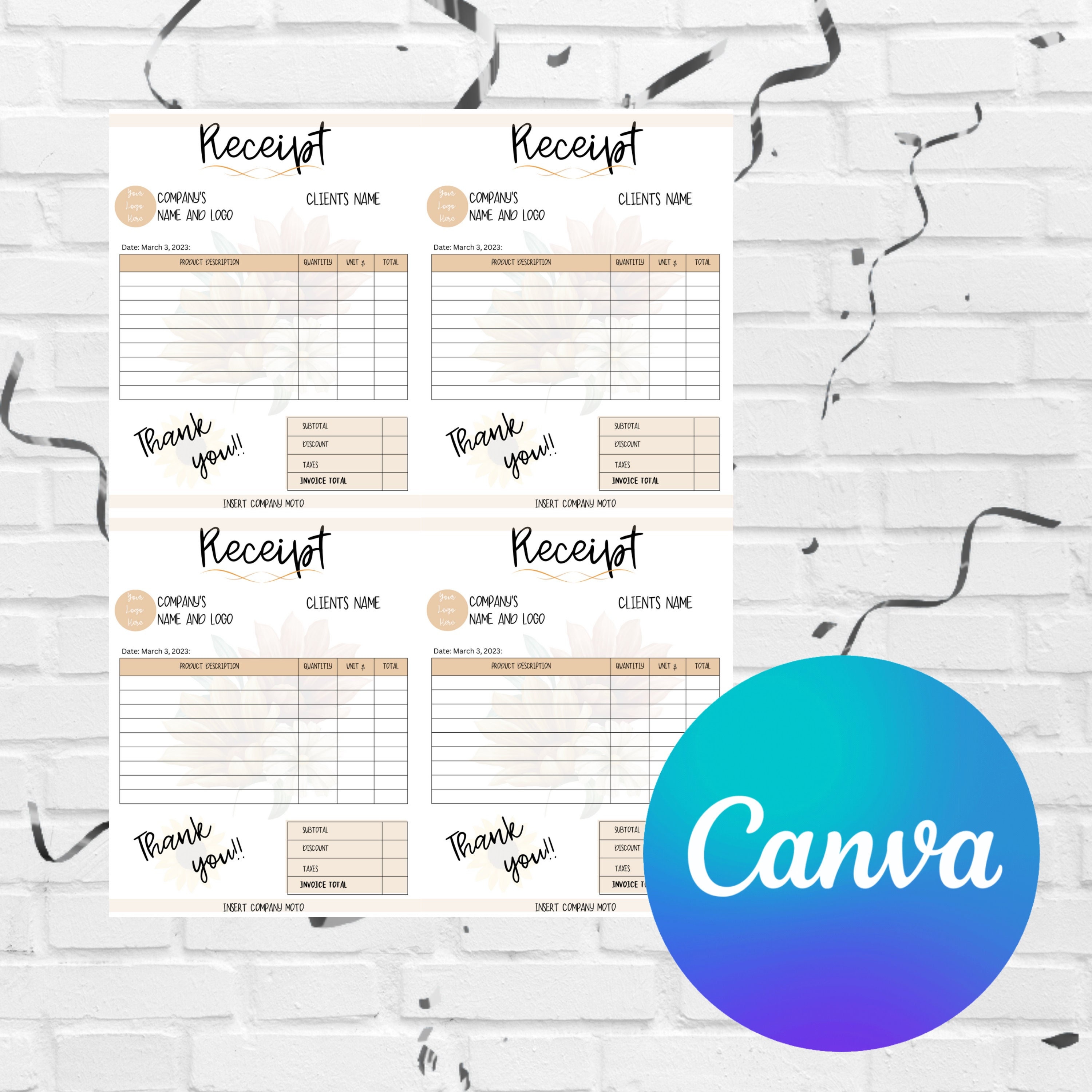 Editable Receipt Template, Instant Download, Invoice Form - Etsy