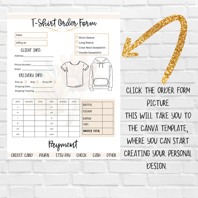Editable T Shirt Order Form Template, Small Business, Printable in ...