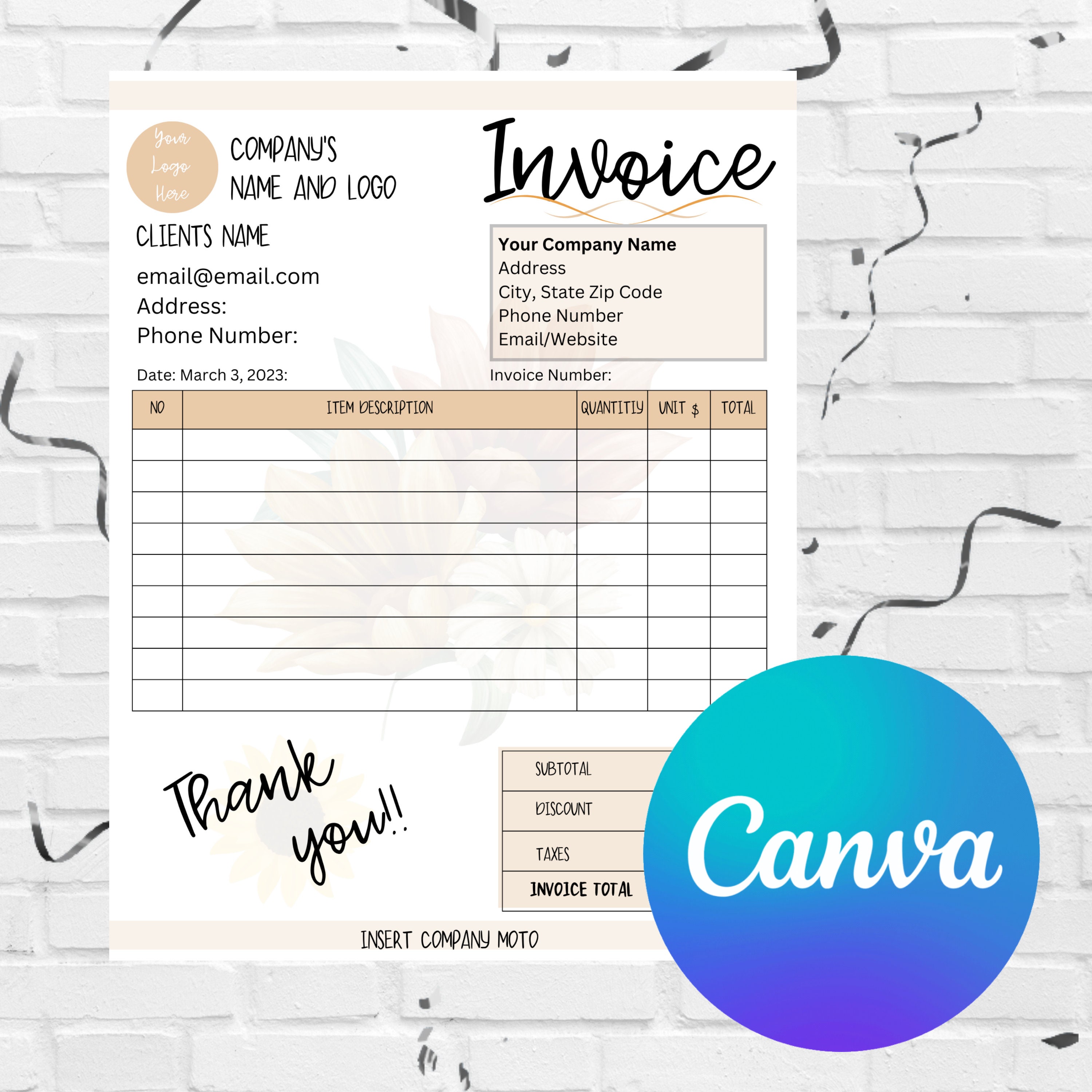Editable Invoice Template, Instant Download, Invoice Form, - Etsy