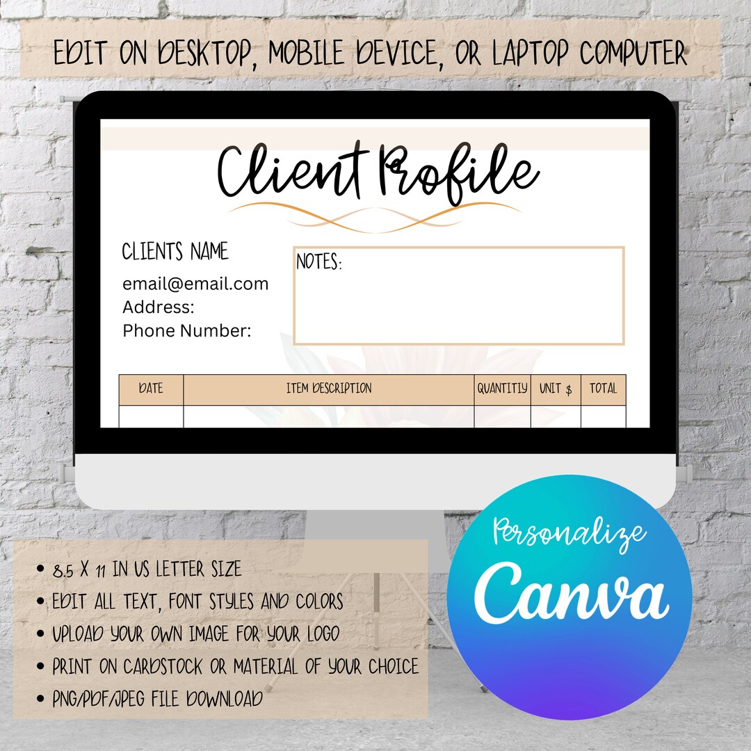 Editable/printable Client Profile Canva Template, Instant Download, - Etsy