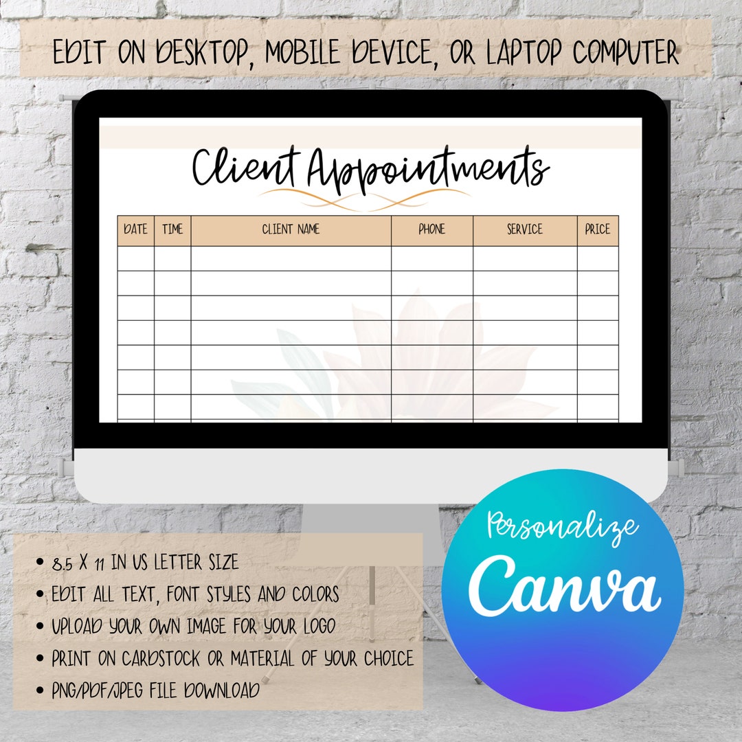 Editable Client Appointment Canva Template, Instant Download,, - Etsy