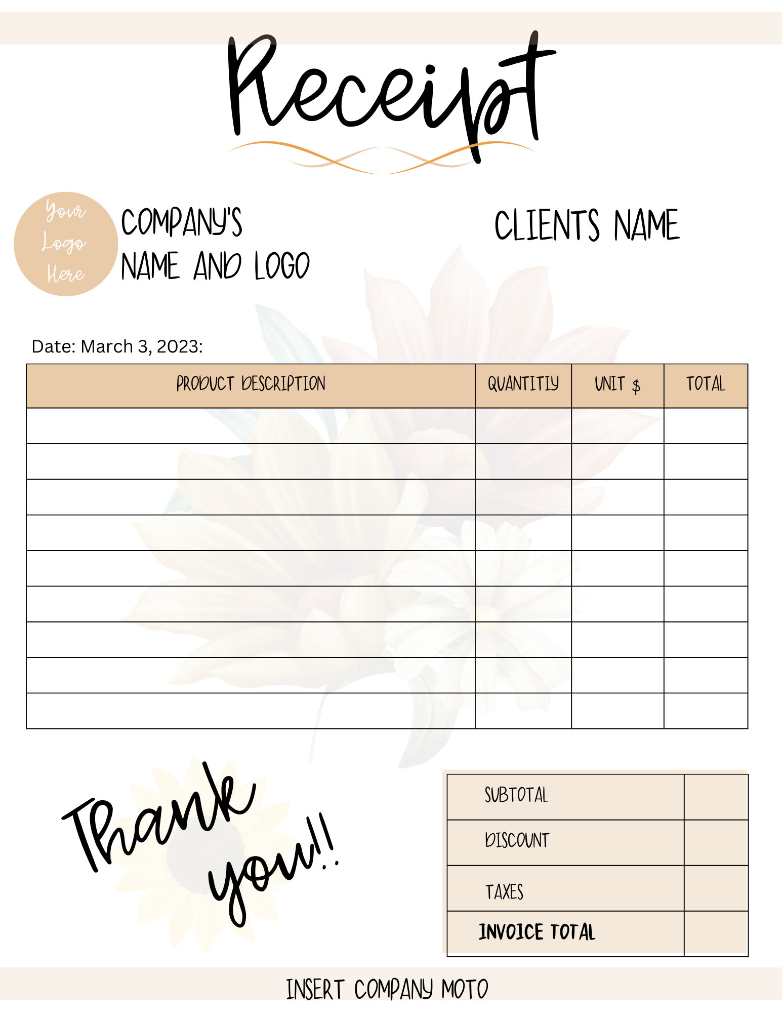 Editable Receipt Template, Instant Download, Invoice Form - Etsy UK