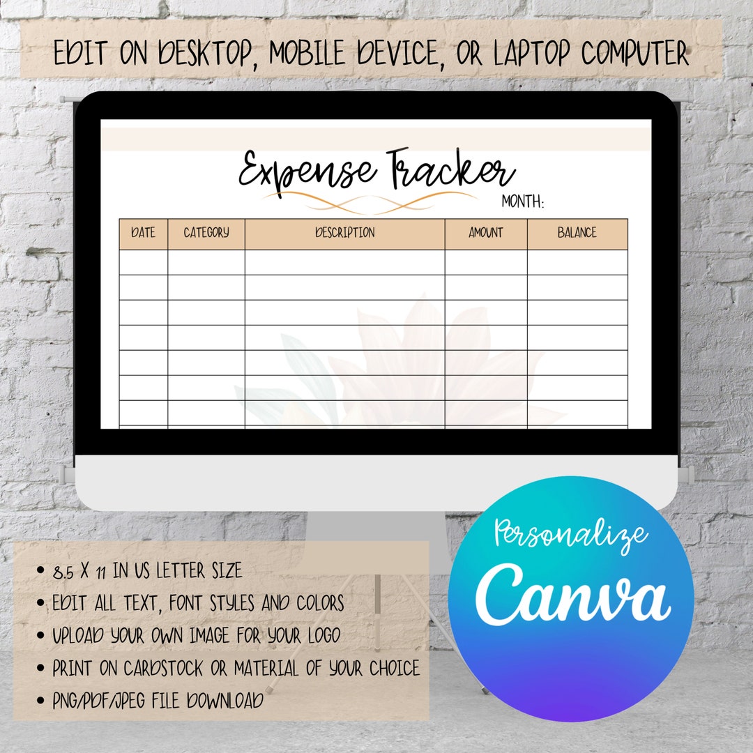 Editable Expense Tracker Template, Sunflower Theme (but Can Be Changed ...
