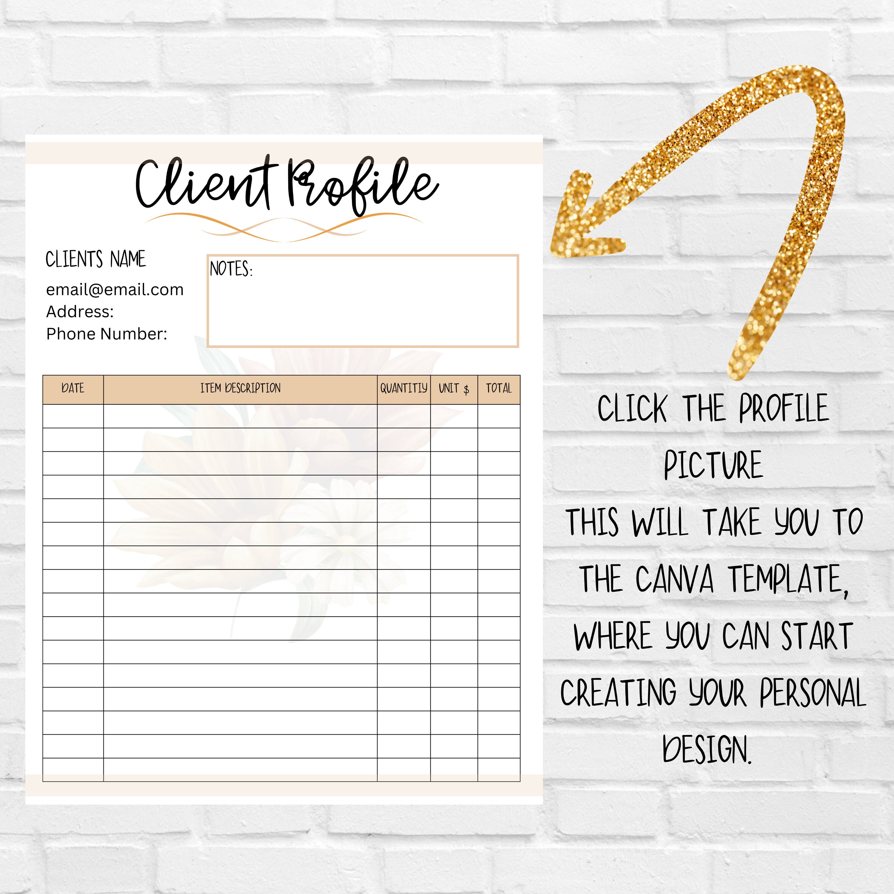 Editable/printable Client Profile Canva Template, Instant Download, - Etsy