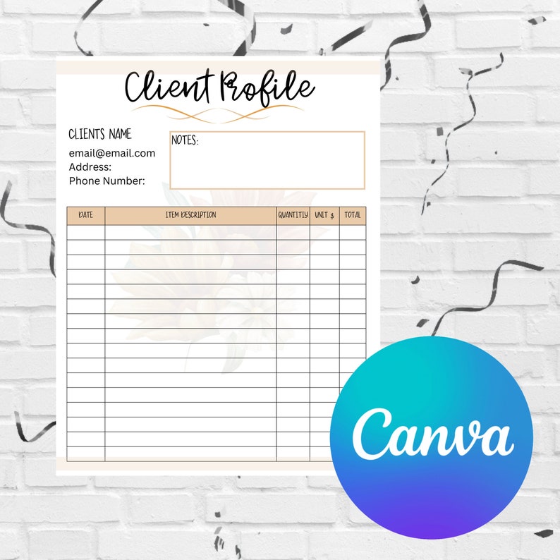 Editable/printable Client Profile Canva Template, Instant Download, - Etsy