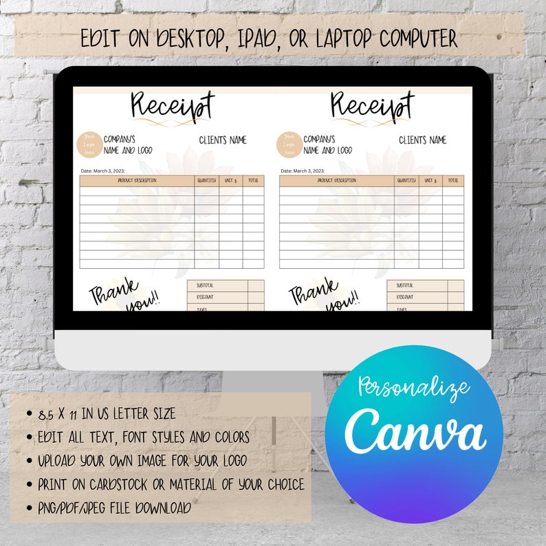 Editable Receipt Template, Instant Download, Invoice Form - Etsy
