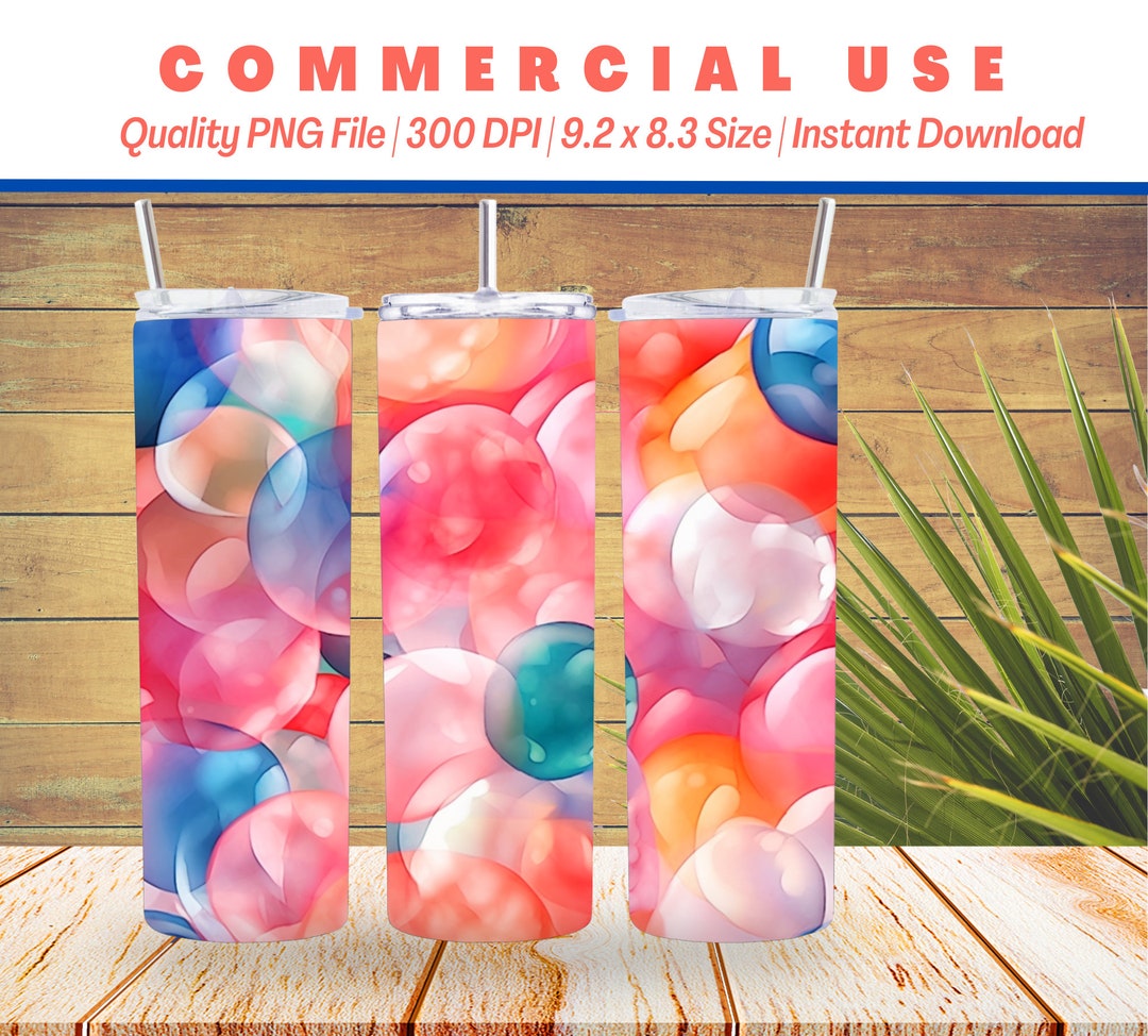20 Oz Big 3D Bubble Tumbler Wrap, Colorful & Vibrant, Watercolors Png ...