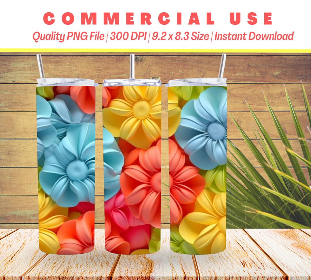 20oz Vibrant 3D Flower Tumbler Wrap, Colorful & Vibrant, Alcohol Ink ...