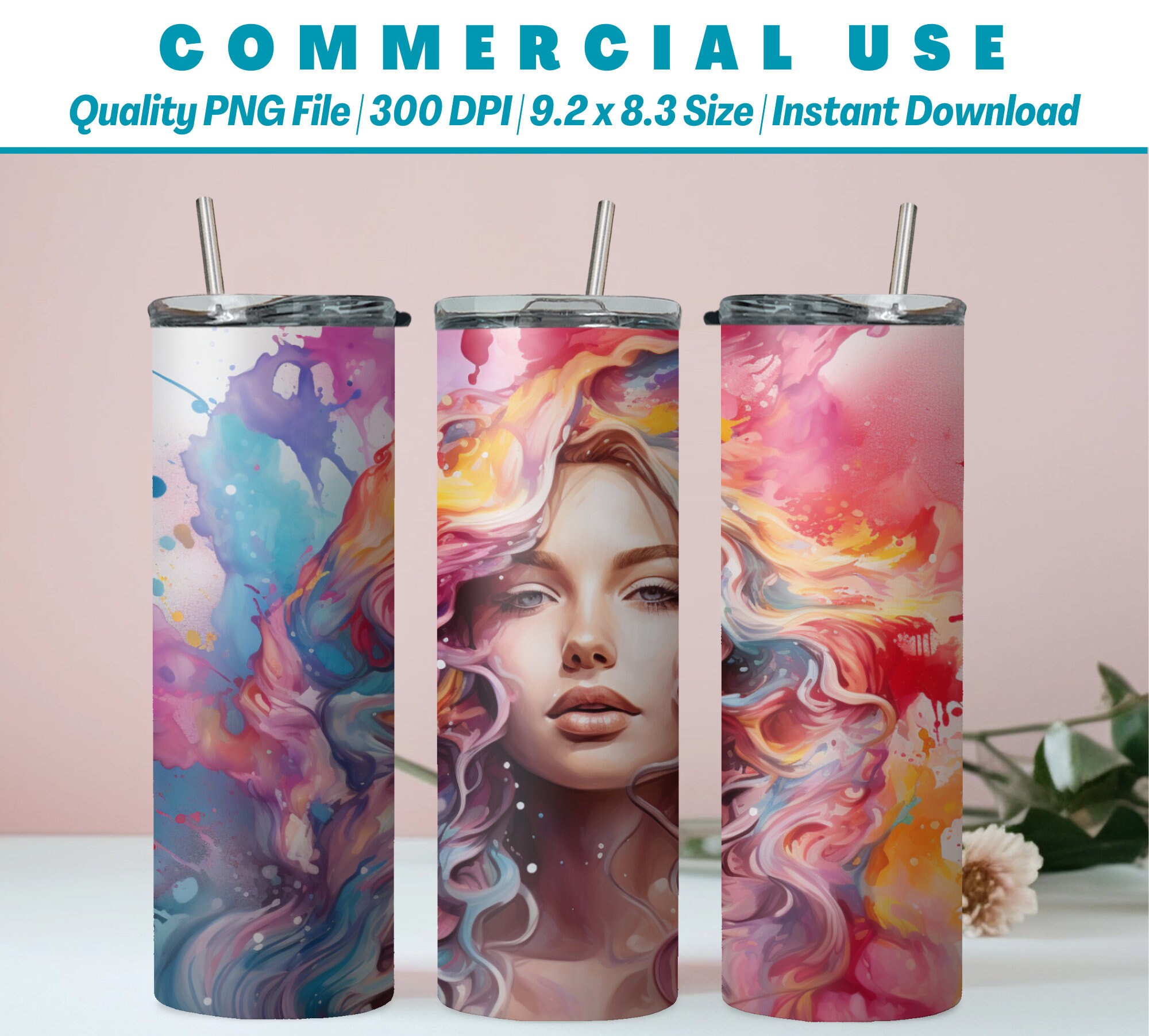 20oz Pretty Ink Splash Girl Tumbler Wrap Fun & Creative - Etsy