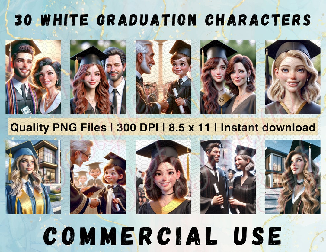 30 WHITE GRADUATION Character Bundle | Inspirational | Students | Girl ...