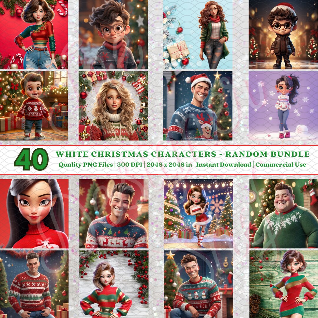40 Premium White Christmas Characters *RANDOM BUNDLE* | White Clipart ...