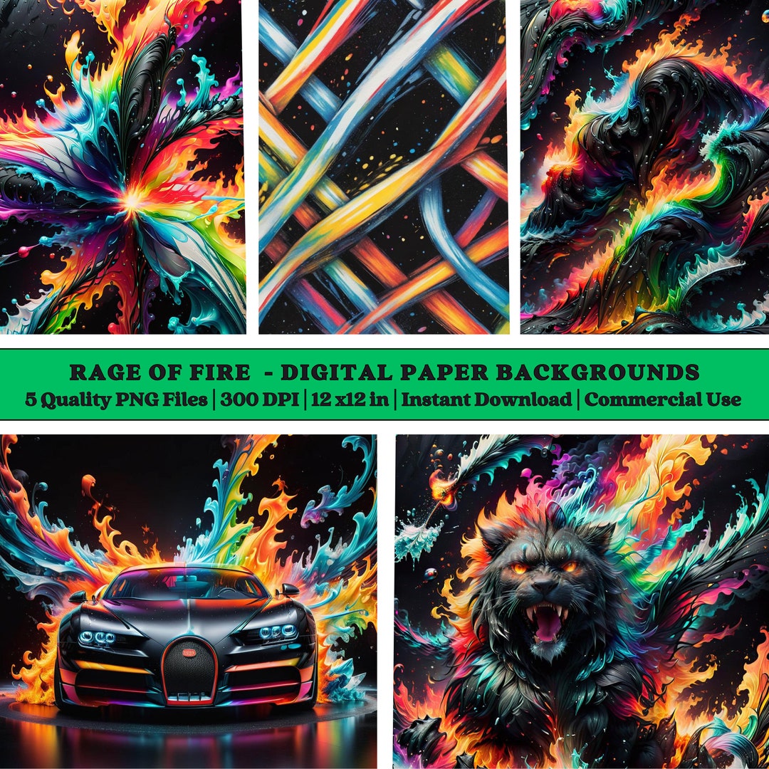 5 RAGE of FIRE Digital Paper Theme | Vibrant | Abstract | Background ...