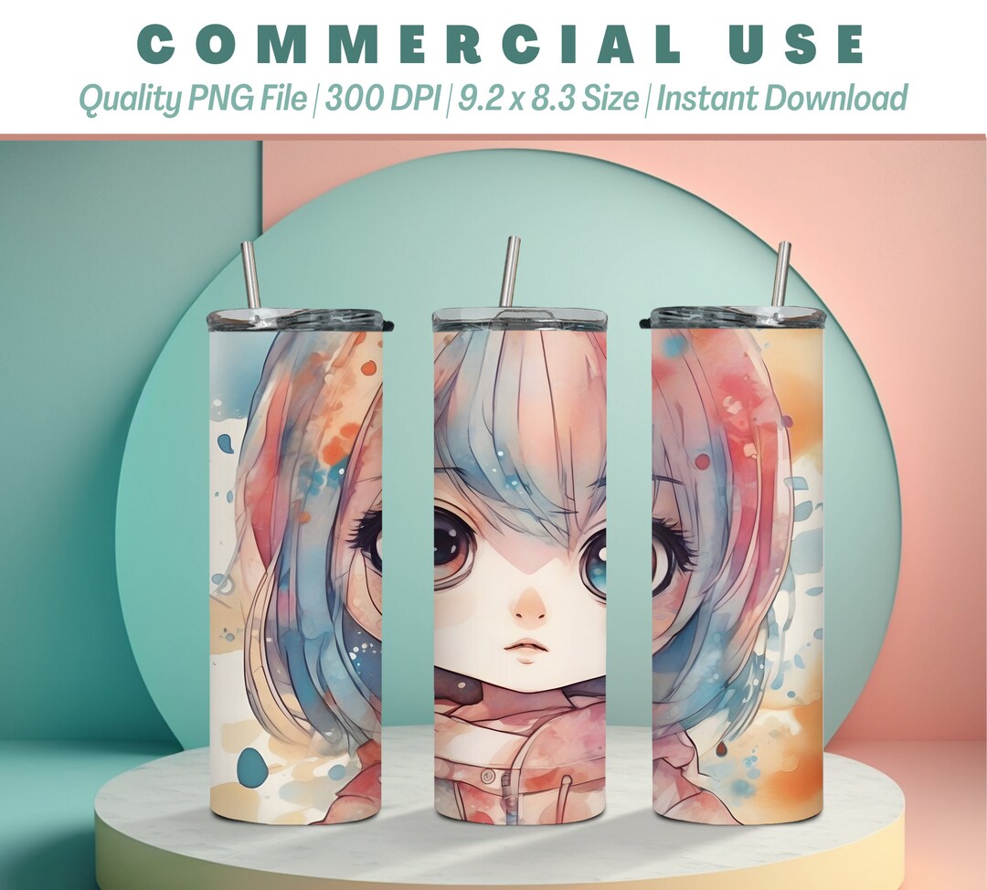 20oz cute Watercolor Chibi Tumbler Design Colorful and Unique ...
