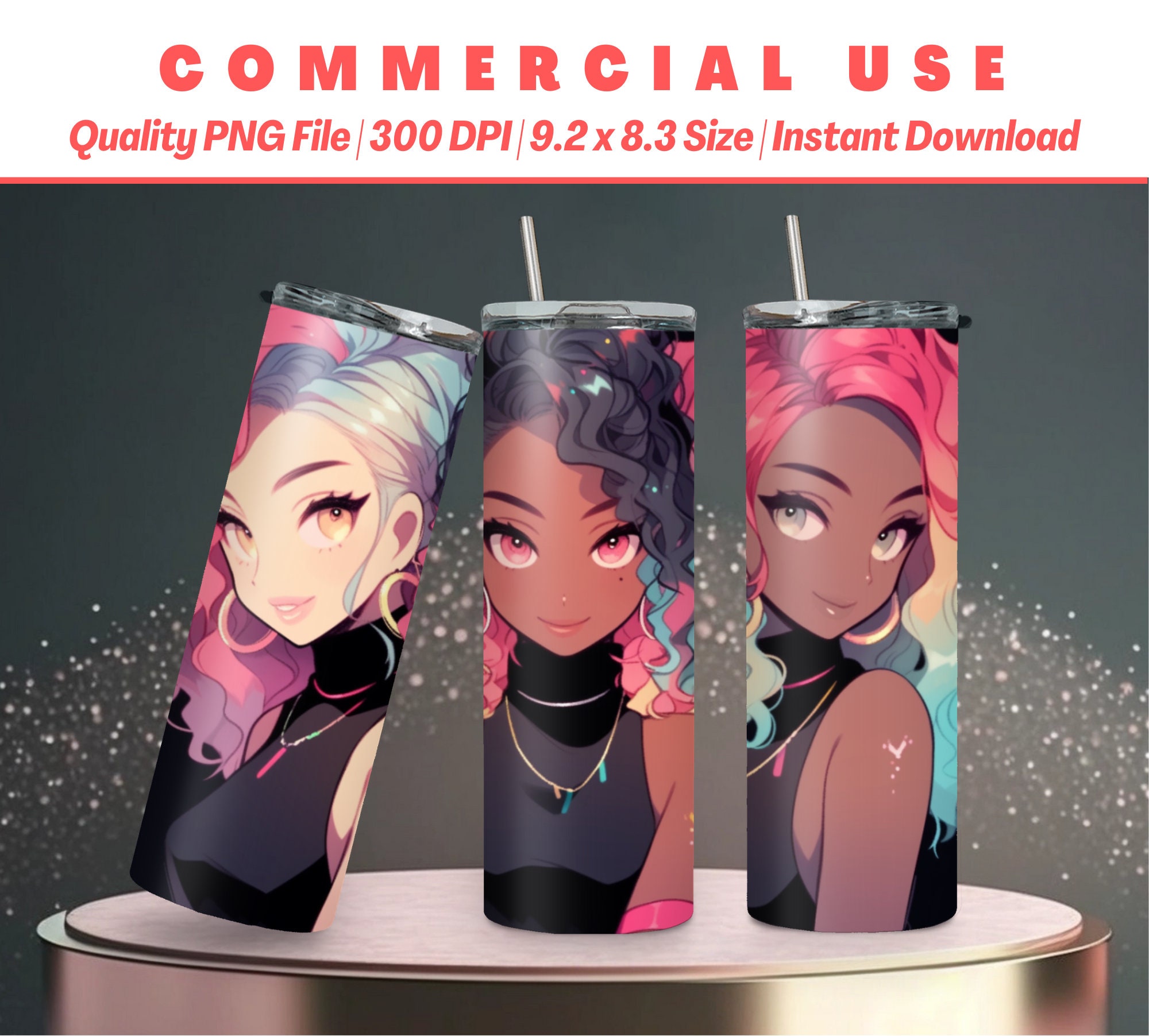 20oz Three Cute Cartoon Girls Tumbler Wrap Vibrant Tumbler - Etsy