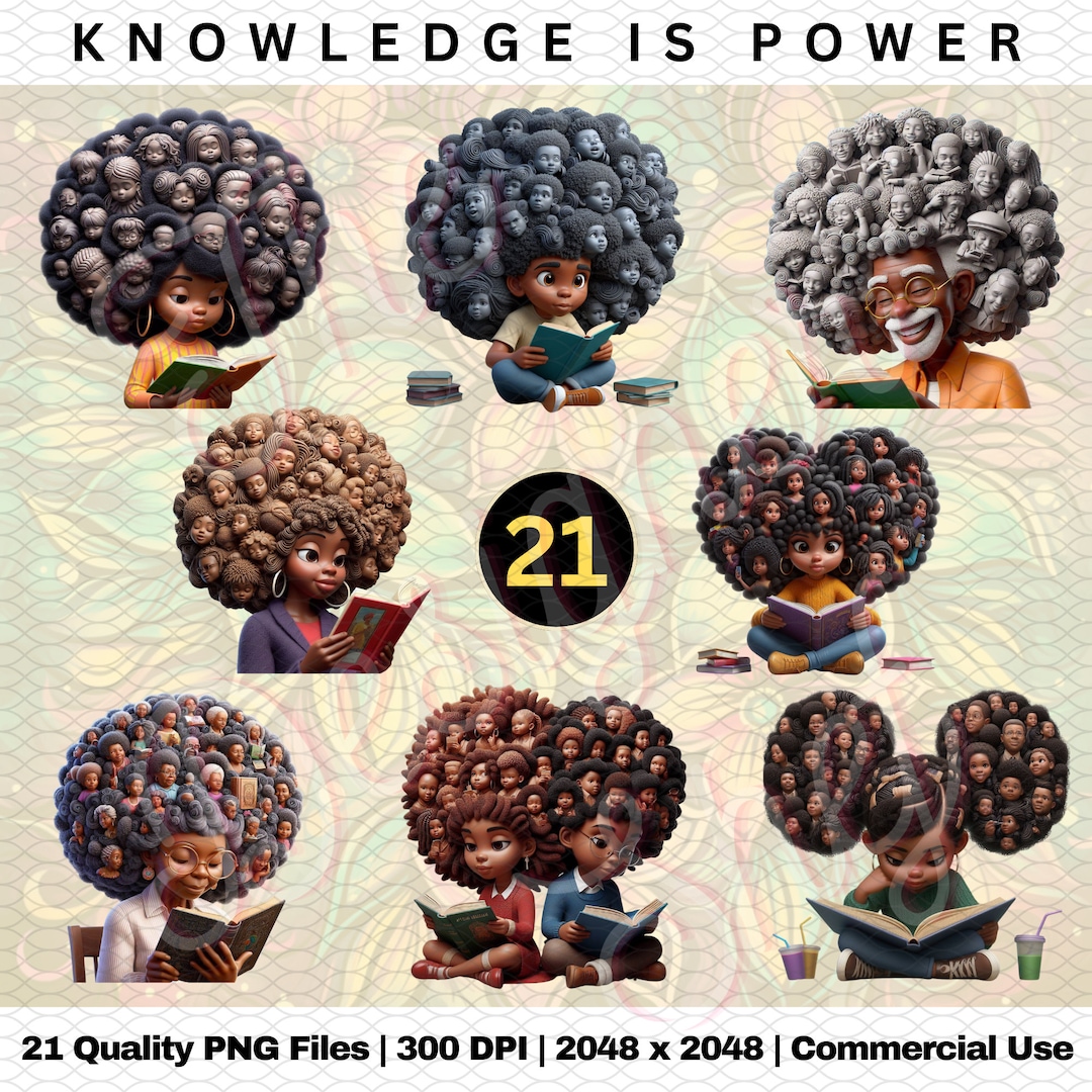 21 Black Animated Characters Reading | *RANDOM BUNDLE* | Books in Afro ...