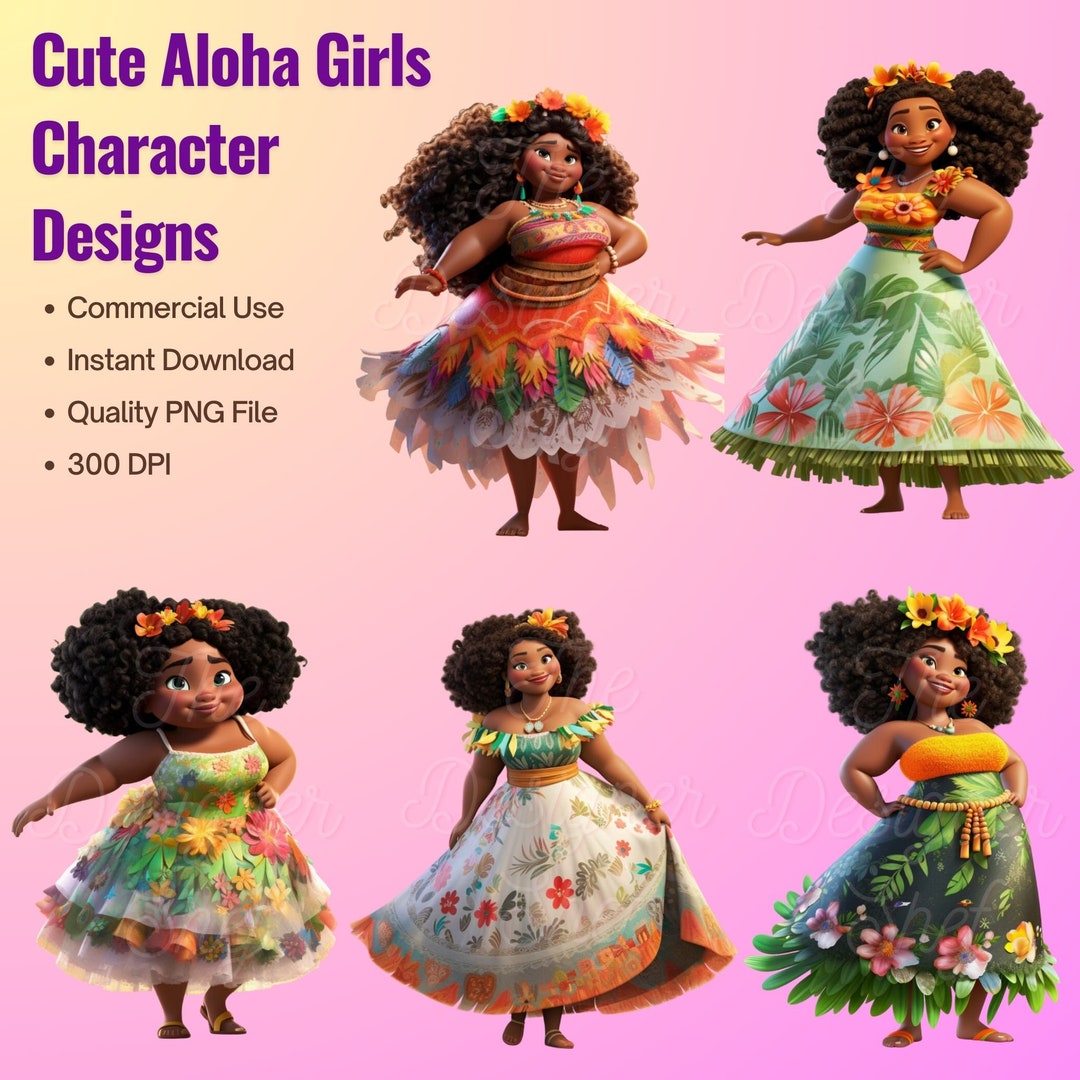 CURVY Aloha Girl Clipart Plus-size Aloha Girl Aloha Cartoon - Etsy México