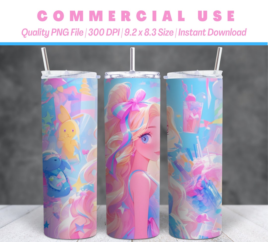 20oz Cute White Barbie Girl Tumbler Wrap, Cartoon Barbie Tumbler Wrap ...