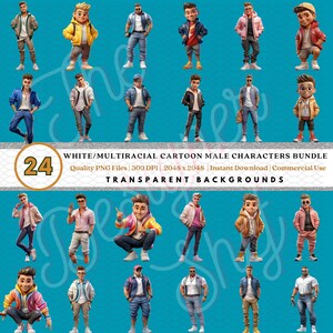 24 Random White Guy Cartoon Character BUNDLE: Expressive Digital ...