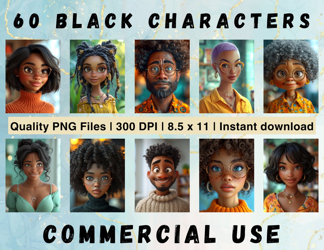 60 Black Animated *RANDOM BUNDLE*: FUN 3D Clipart | Playful Character ...