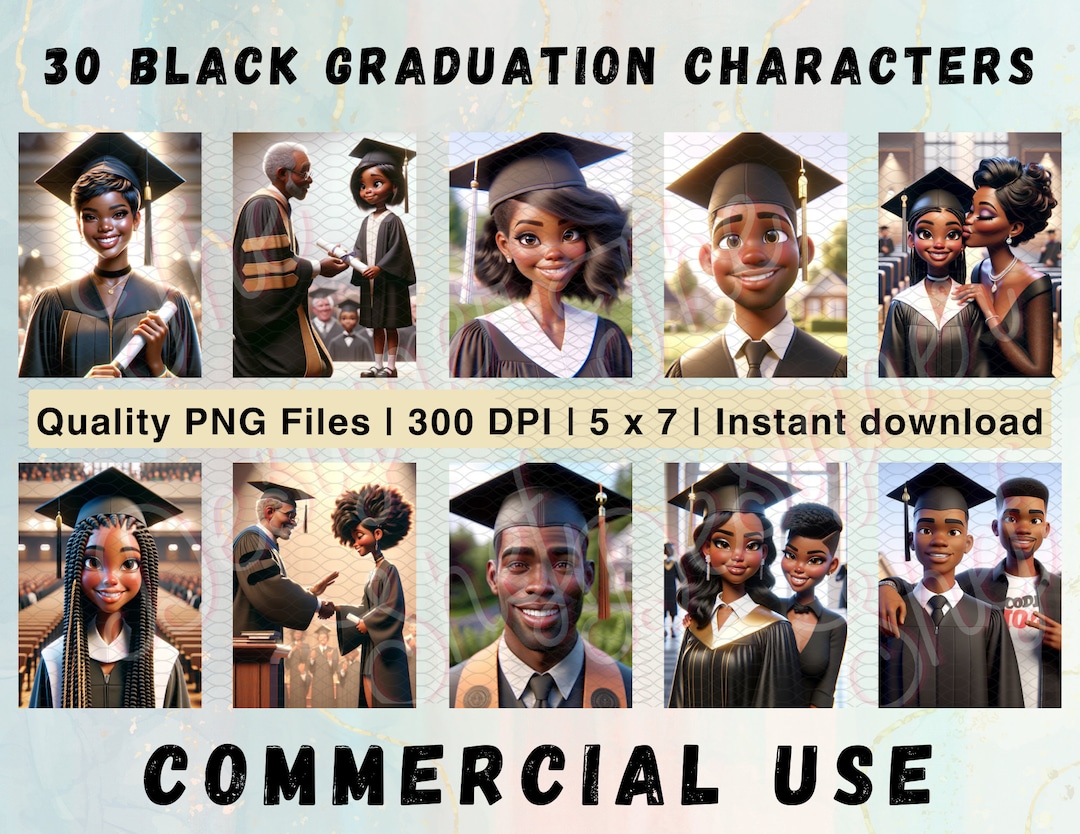 30 BLACK GRADUATION Character Bundle | Inspirational | Students | Girl ...