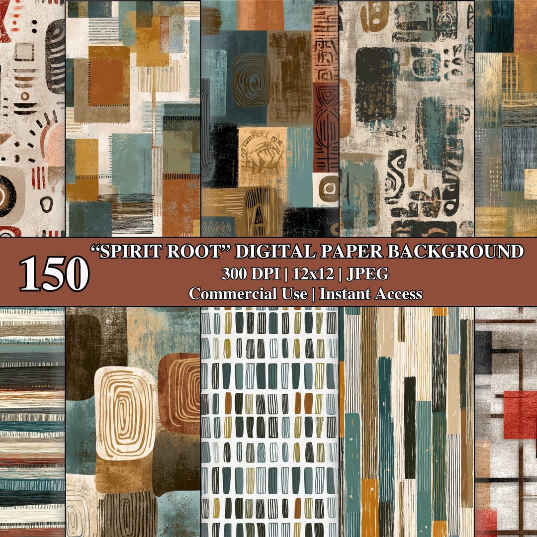 Spirit Root Digital Paper Bundle | 150 Abstract Tribal Backgrounds ...