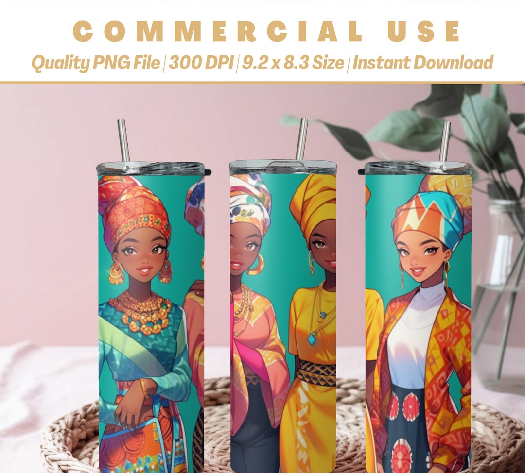 20oz Four Cute Afro Girls Tumbler Wrap, Afro-caribbean Inspired Wrap ...