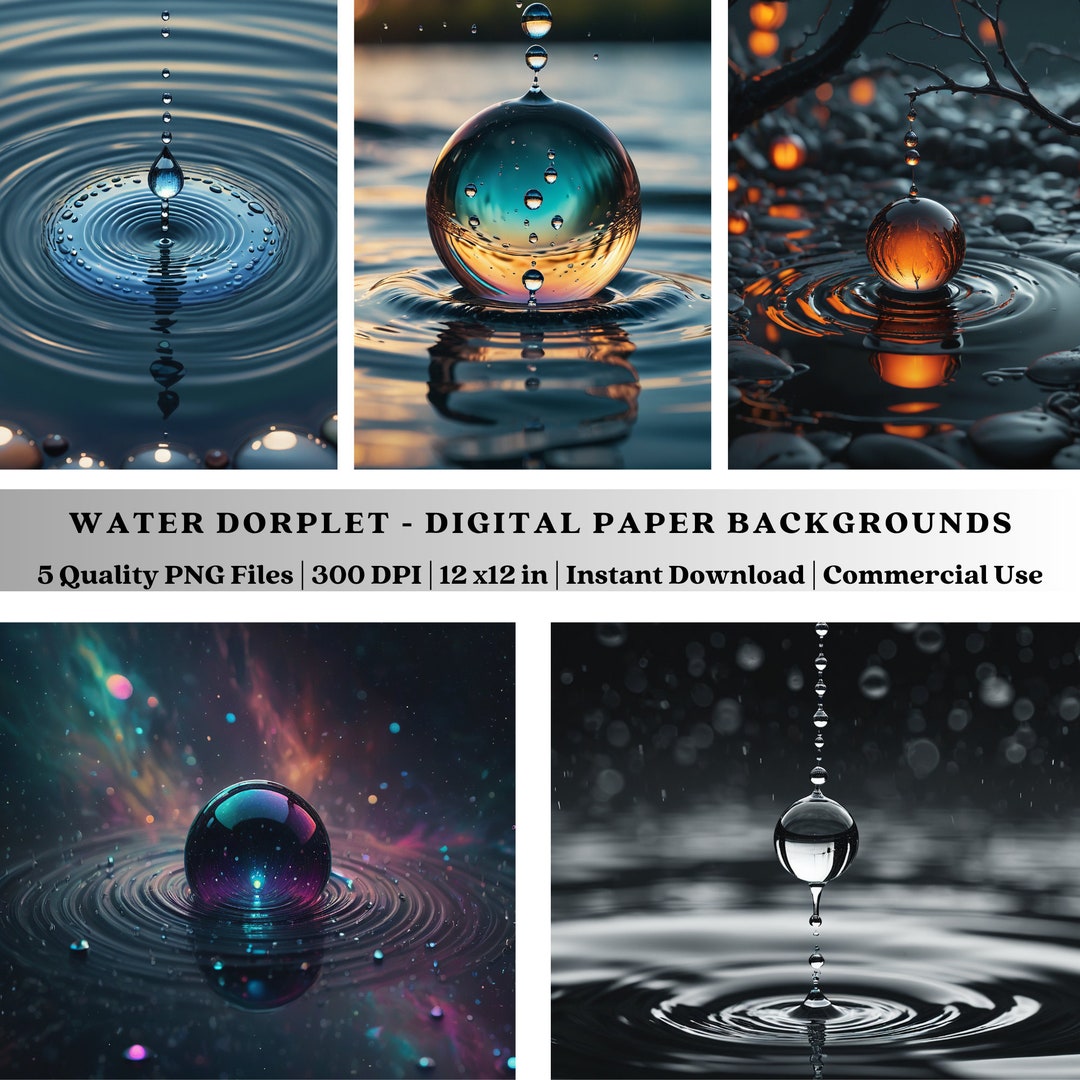 5 Themed Water Droplets Digital Paper | Unique | Backgrounds ...