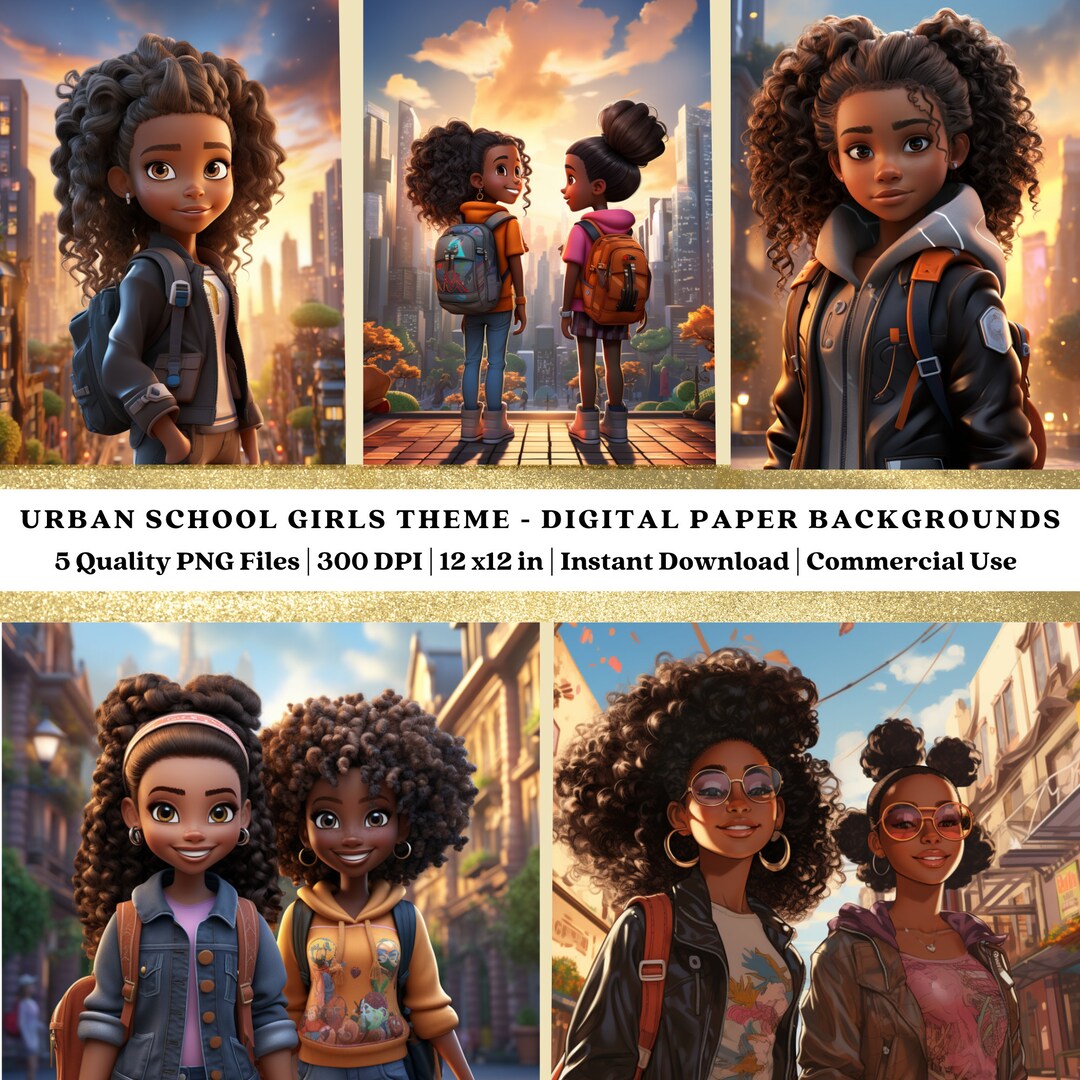 5 Urban School Girl Digital Paper Themes Beautiful Background Paper ...