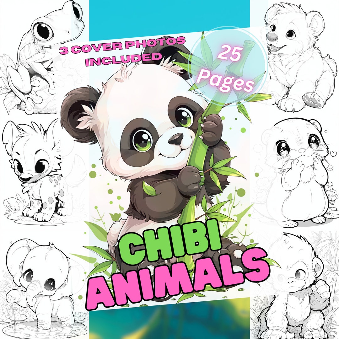 25 Chibi Animals Coloring Book Pages | Therapeutic | Reflective ...
