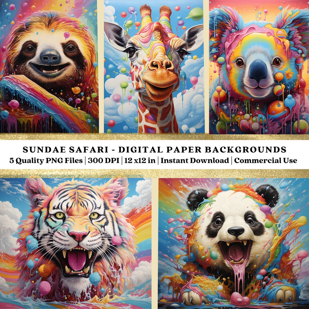 5 Sundae Safari Digital Paper Themes - Fun and Colorful Paper ...