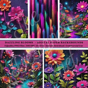 5 DAZZLING BLOOMS Digital Paper | Vibrant Art | Background | Wallpaper ...