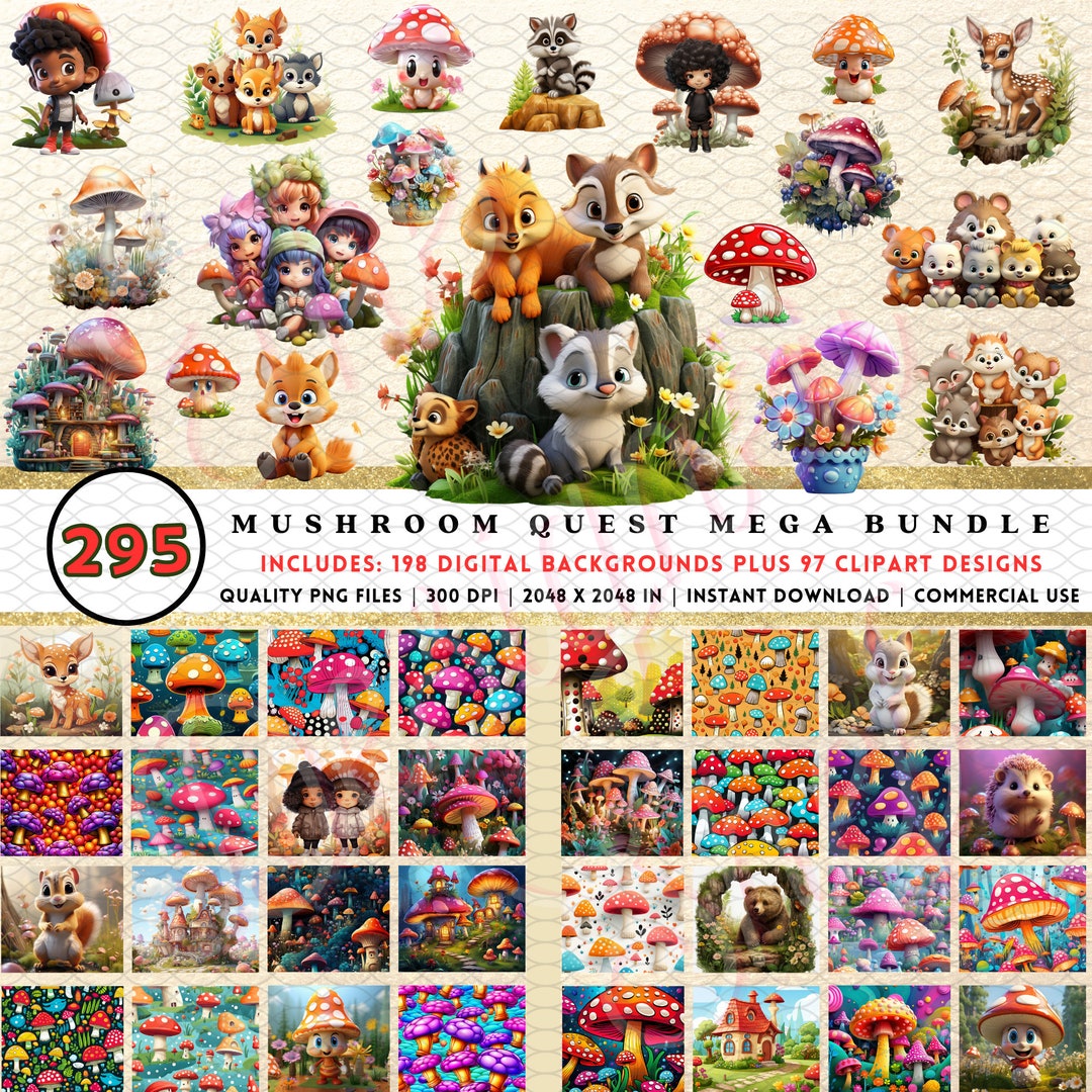 295 Cartoon Mushroom Quest *MEGA BUNDLE* | 3D Clipart Designs ...