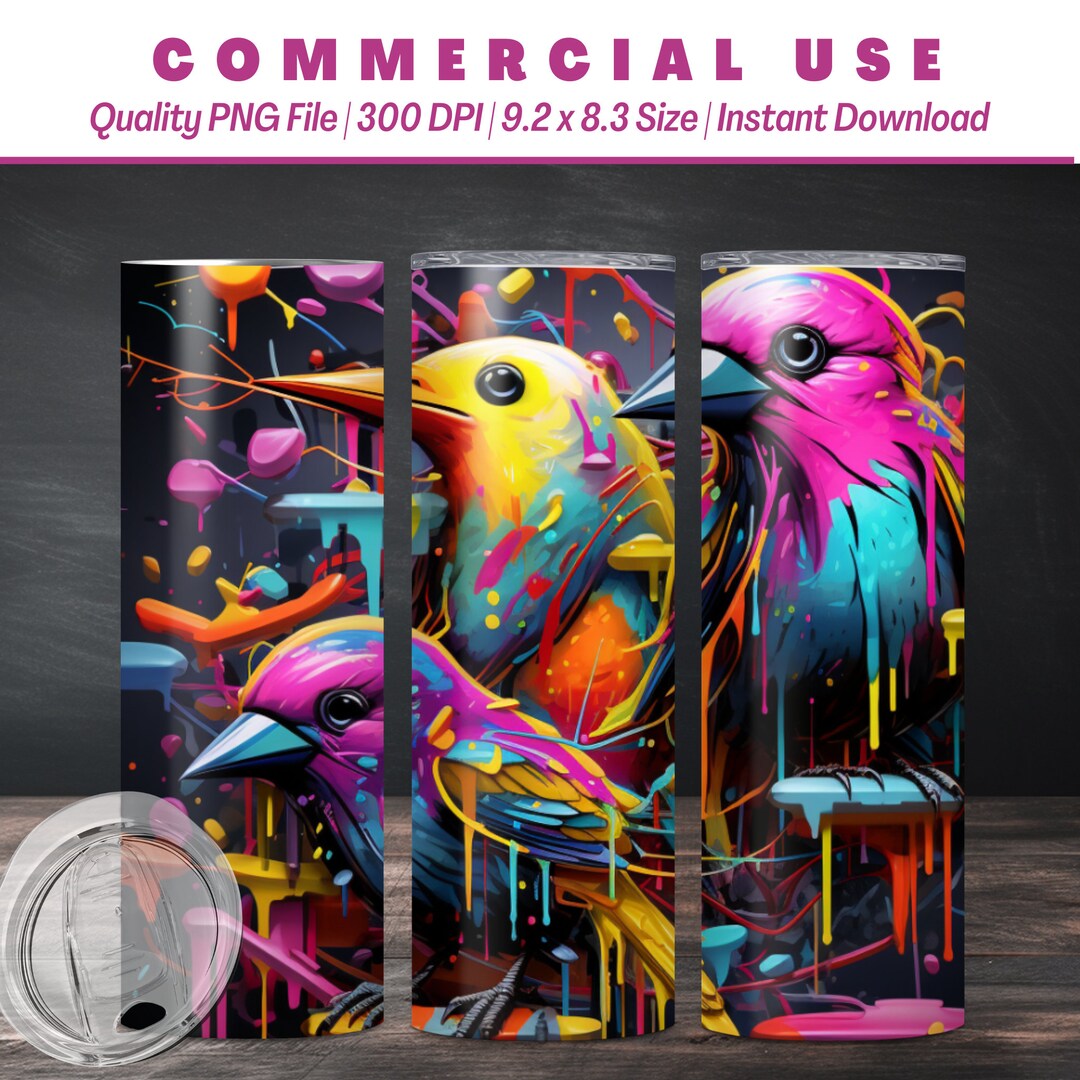 20oz Neon Birdie 3D Tumbler Wrap | Cool & Vibrant | Alcohol Ink ...
