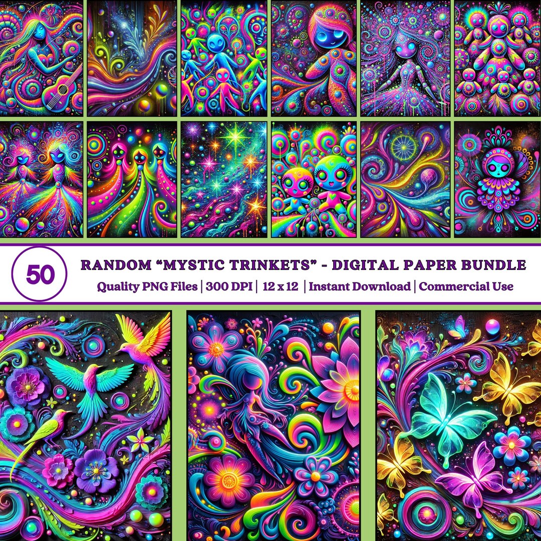 50 RANDOM MYSTIC TRINKETS Digital Paper Bundle: Backgrounds | Notebook ...