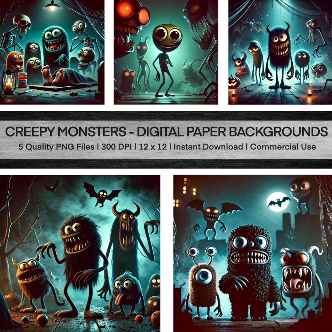 5 CREEPY MONSTER Digital Backgrounds | Spooky | Halloween | Creepy ...