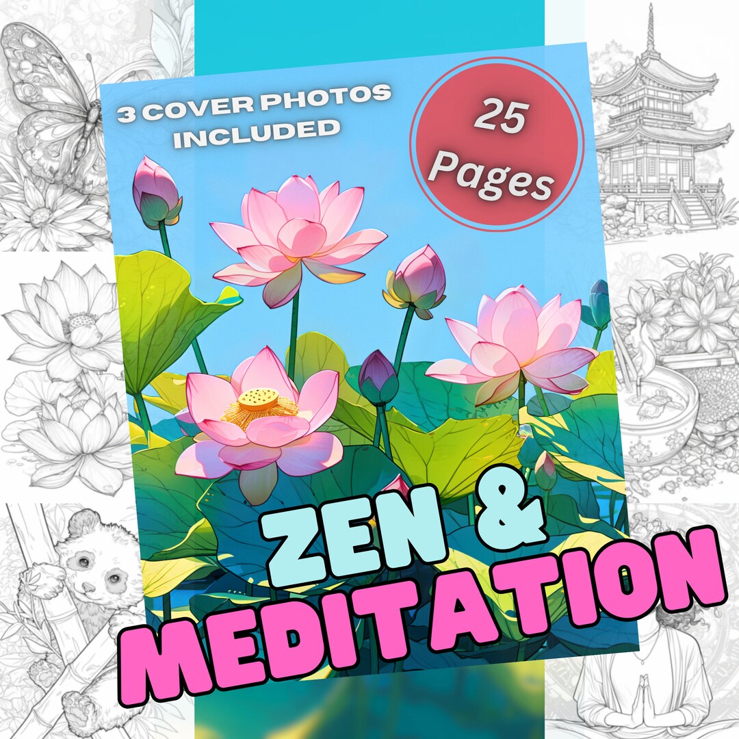 25 Zen & Meditation Coloring Book Pages | Therapeutic | Reflective ...