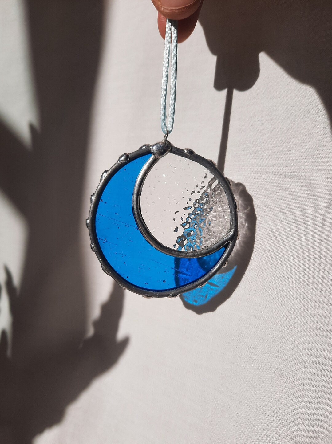 Glass Half Moon Glass Suspension Stained Glass Hanging - Etsy