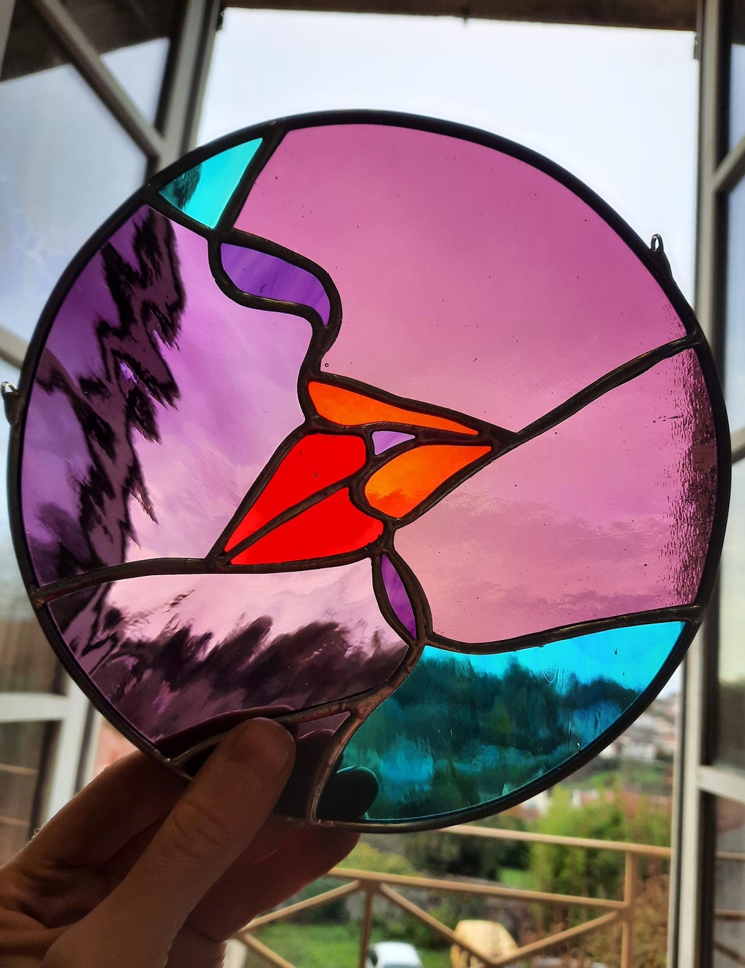 The Kiss, Stained Glass Window Hanging Kiss, Red Lips, Interior ...