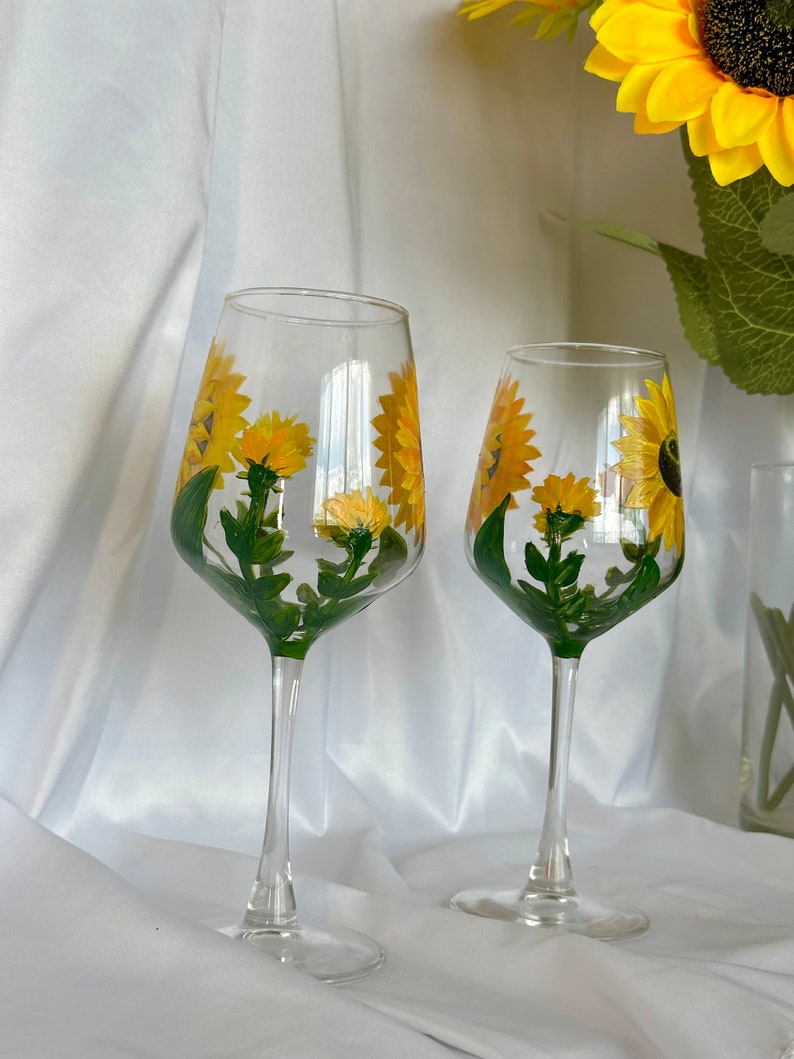 Hand Painted Wine Glasses Sunflowers- Set of 2 - Etsy