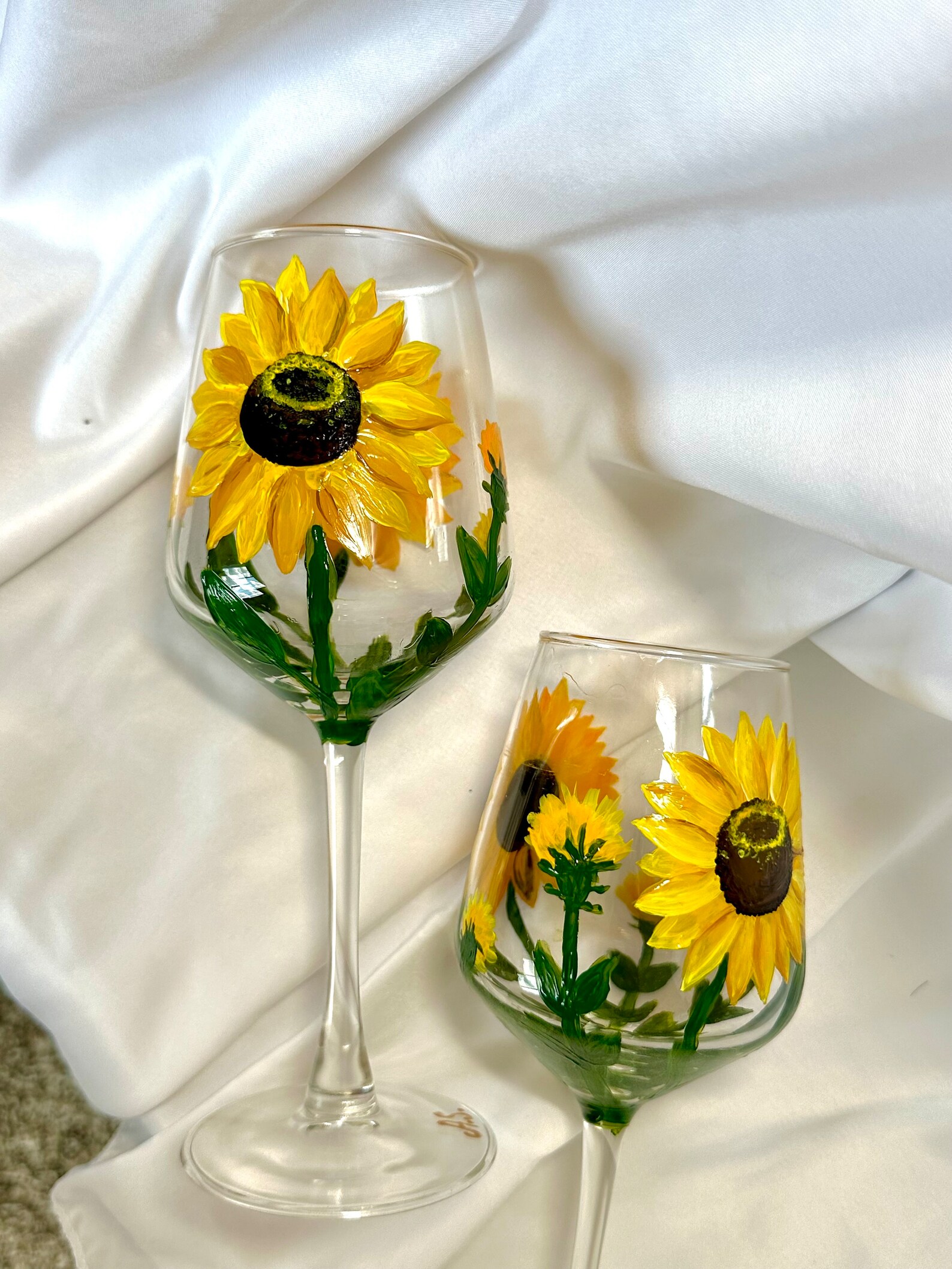 Hand Painted Wine Glasses Sunflowers Set of 2 15 Oz Glasses - Etsy
