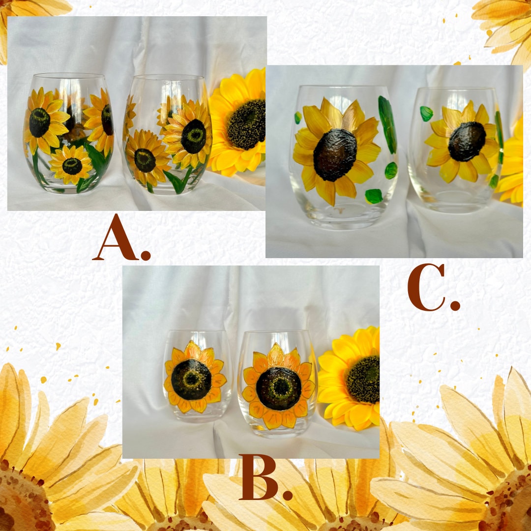 Hand Painted Wine Glasses Sunflowers- Set of 2 15 Oz Glasses - Etsy