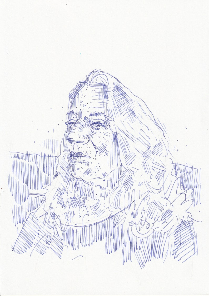 Caroline Original Portrait Drawing in Fountain Pen A4 210mm X 297mm - Etsy